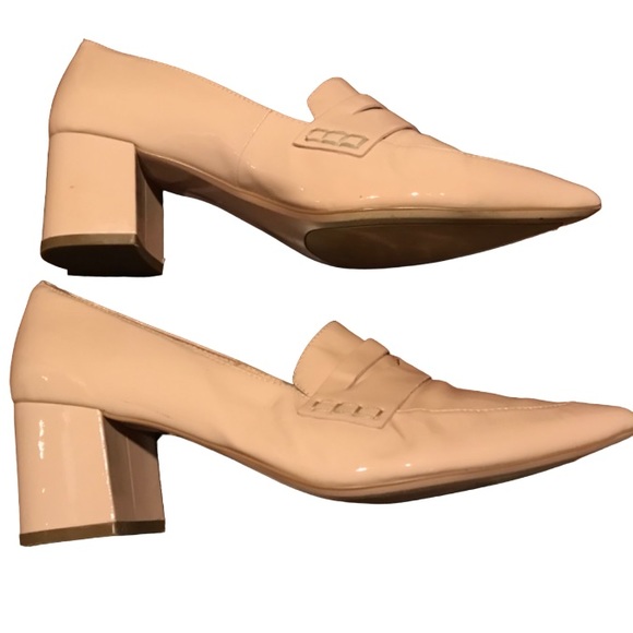 Halogen | Shoes | Halogen Nude Patent Leather Penny Bar Heeled Loafer ...